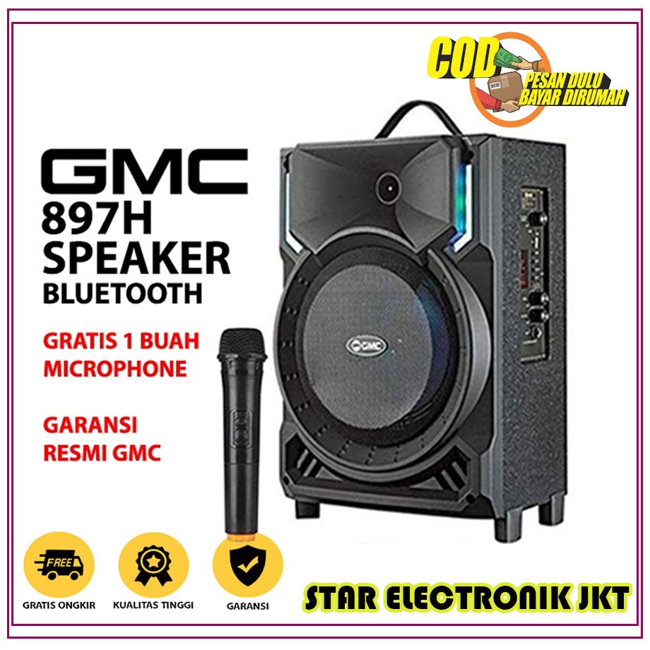 Jual Speaker Portable GMC 897H Bluetooth 8 Inch Free MIc Wireless 1 Pcs ...
