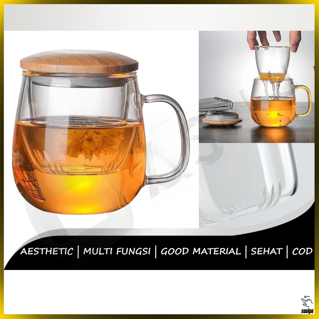Jual One Two Cups Gelas Kaca Infuser Tea 320ml 420ml Tempat Penyeduhan Teh - 320ml Cangkir Glass ...