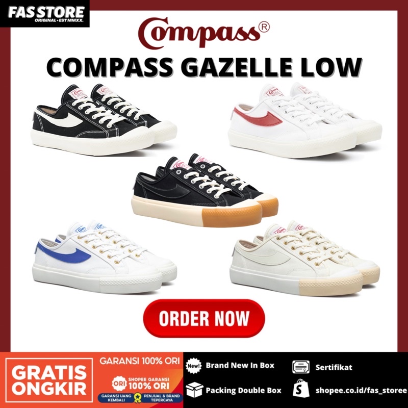 Jual [ORIGINAL] SEPATU COMPASS GAZELLE LOW BLACKWHITE / WHITE BLUE ...
