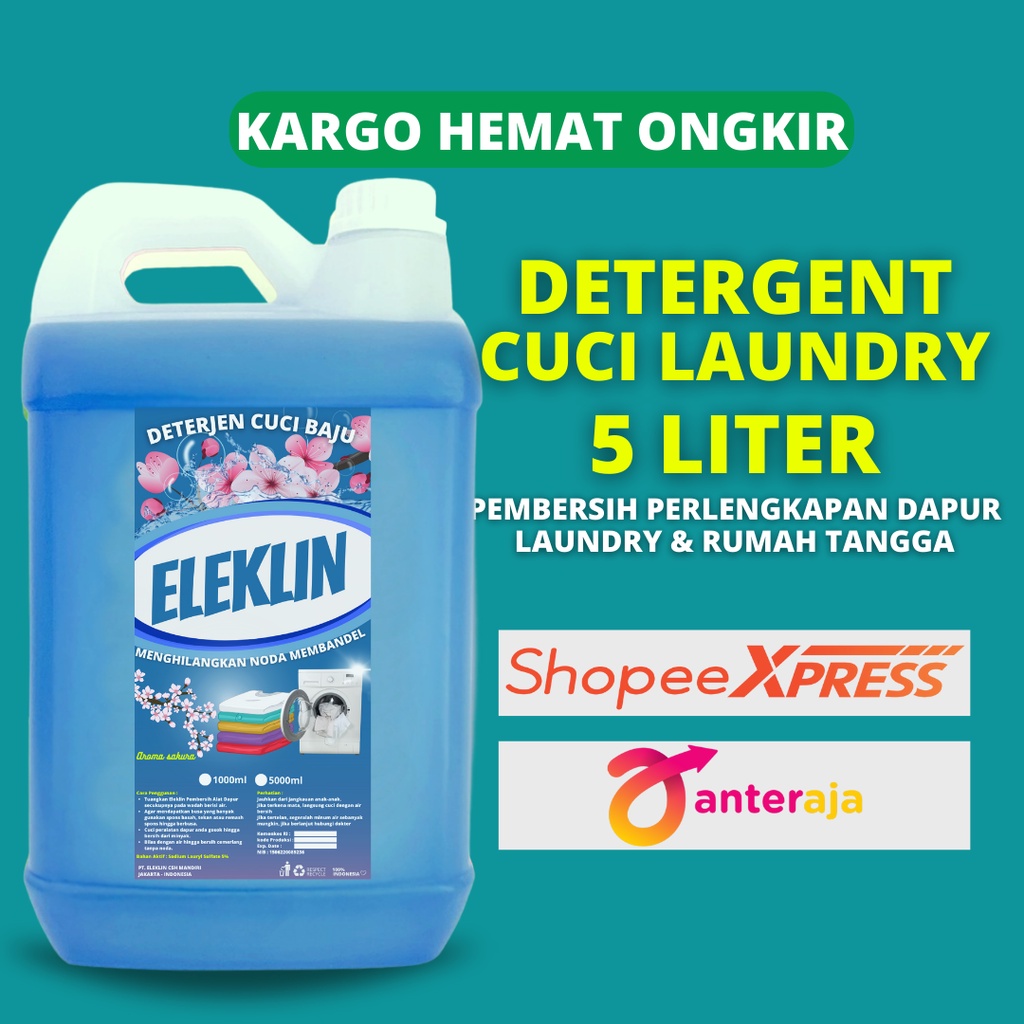 Jual Sabun Cuci Baju Deterjen Cair Pembersih Pakaian Laundry Detergen Liquid Eleklin 5Liter ...