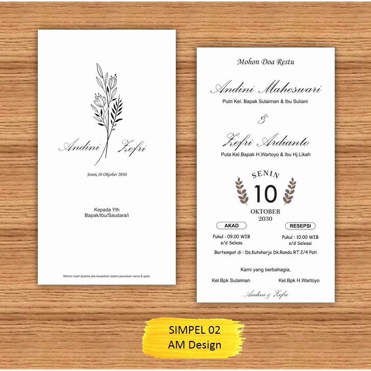 Jual Cetak Undangan Pernikahan Satu Lembar Bolak Balik Murah Elegan ...