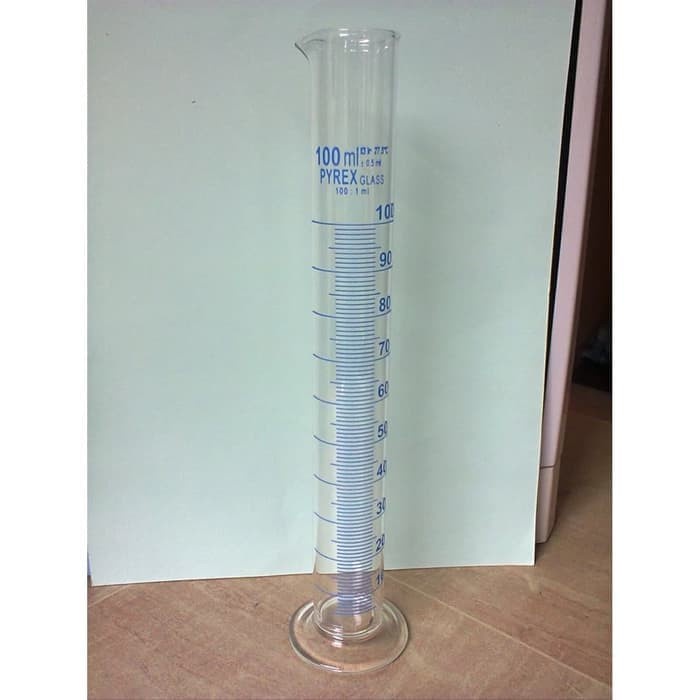 Jual Gelas ukur 100 ML measuring cylinder PYREX skala biru | Shopee ...