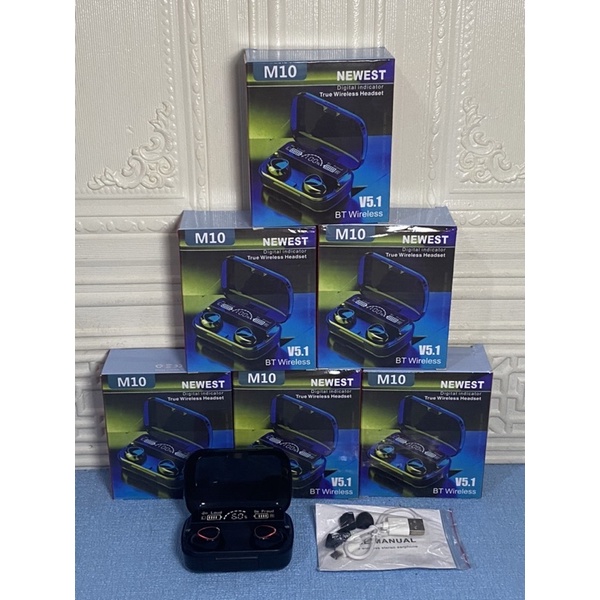 Jual (COD) TWS M10 LED Headset Bluetooth Full Bass Stereo 3500mah Power ...