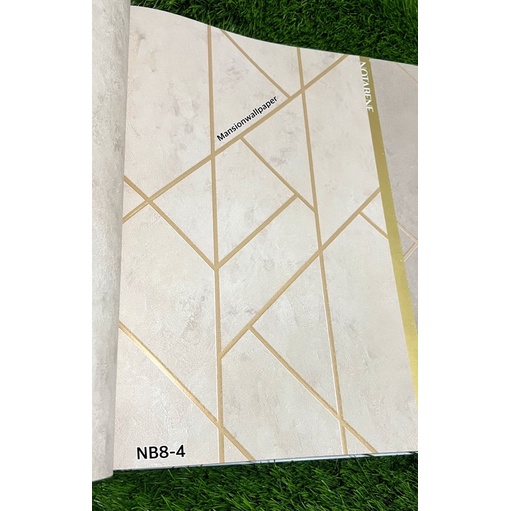 Jual Wallpaper Dinding Premium Geometri List Gold Silver Abu Grey Cream