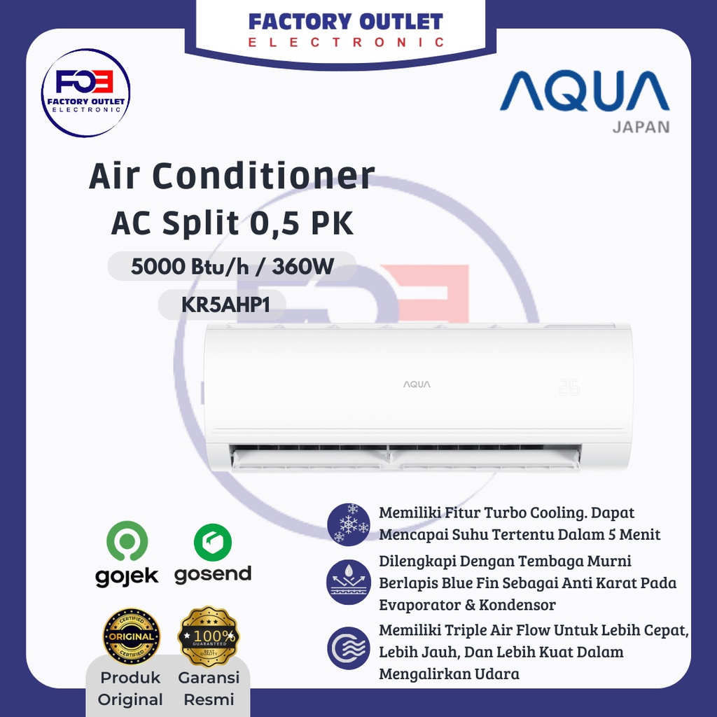 Jual AC SPLIT AQUA 5AHP1 AIR CONDITIONER 1/2PK KR5AHP1 | Shopee Indonesia