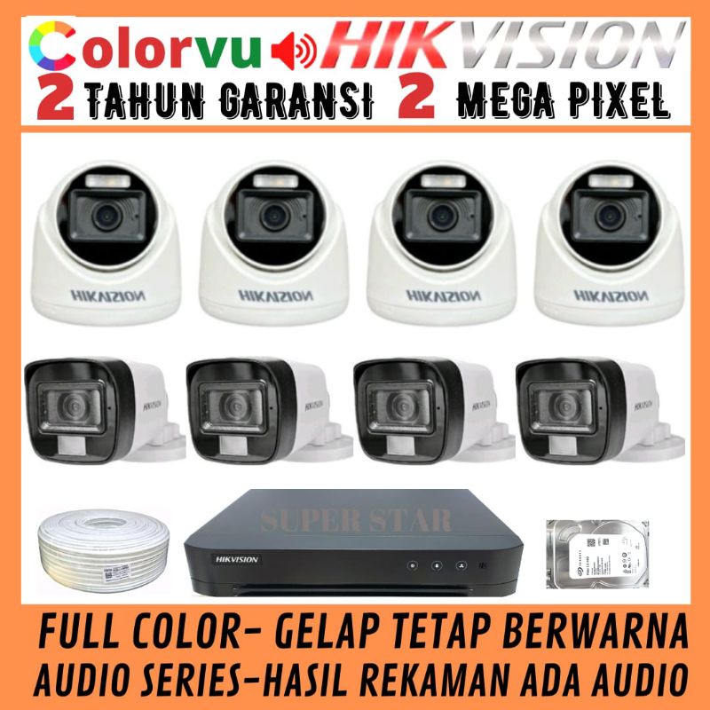 Jual PAKET CCTV COLORVU HIKVISION 8 CHANNEL 8 KAMERA 2MP AUDIO FULL ...