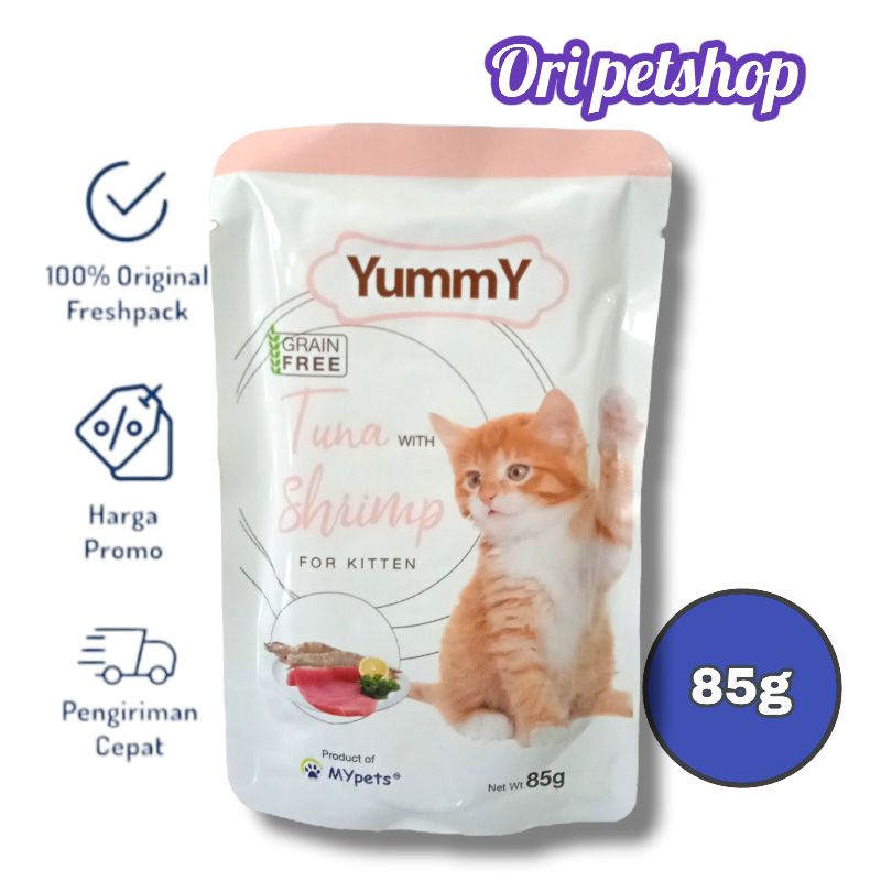 Jual Yummy Pouch Sachet 85g Wet Cat Food - Kitten Tuna Shrimp | Shopee ...