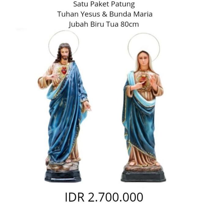 Jual Sepasang Patung Tuhan Yesus Dan Bunda Maria Hati Kudus Biru Tua ...