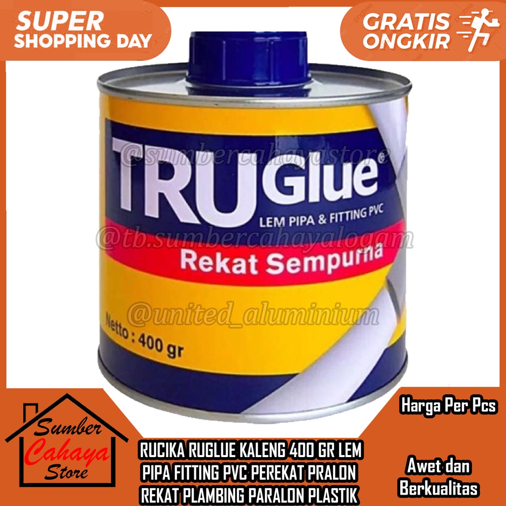 Jual RUCIKA RUGLUE KALENG 400 GR LEM PIPA FITTING PVC PEREKAT PRALON ...