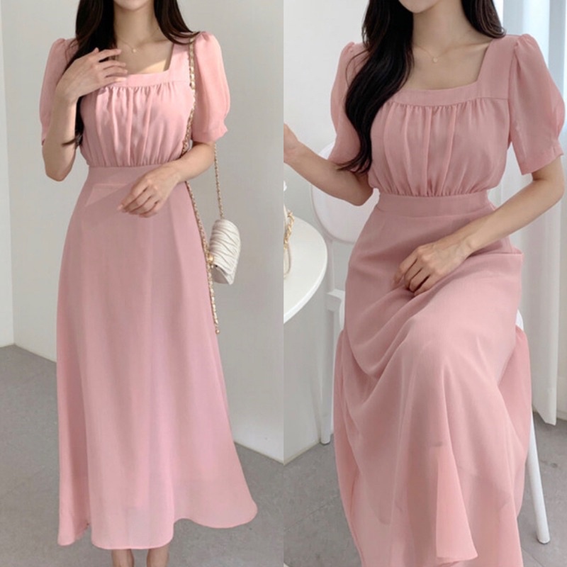 Jual Kato Dress Simple Midi Polos Basic Spring Dinner Gaun Cantik ...
