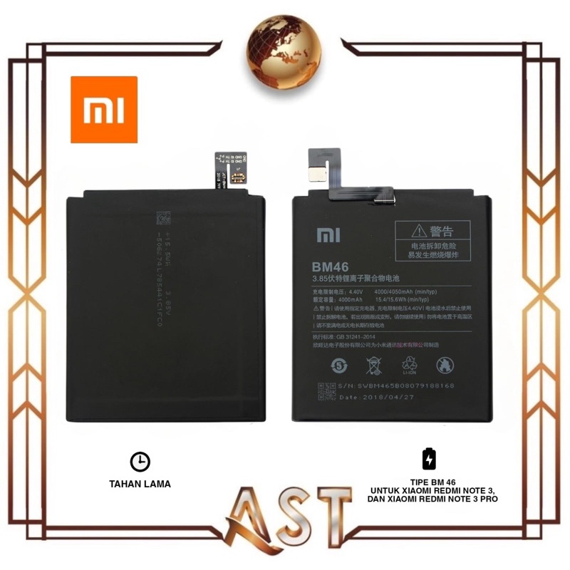Jual Baterai Xiaomi Redmi Note 3 BM46 Bat BM-46 Batre Tanam Original ...