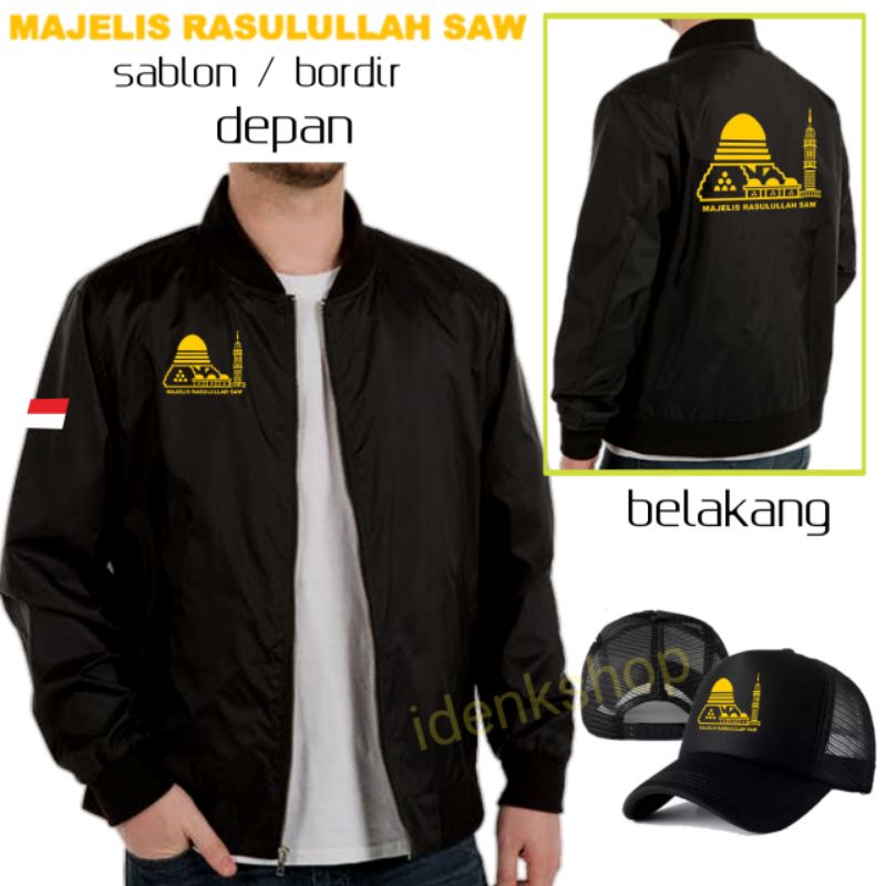 Jual jaket bomber sablon /bordir majelis Rasulullah + free topi jaket ...