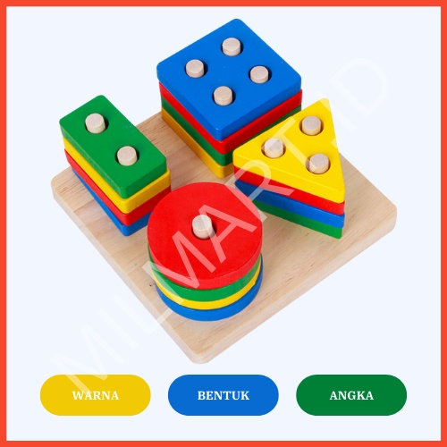 Jual MAINAN COCOKAN 4 KOLOM MENARA GEOMETRI WOODEN TOYS KAYU MATCHING ...