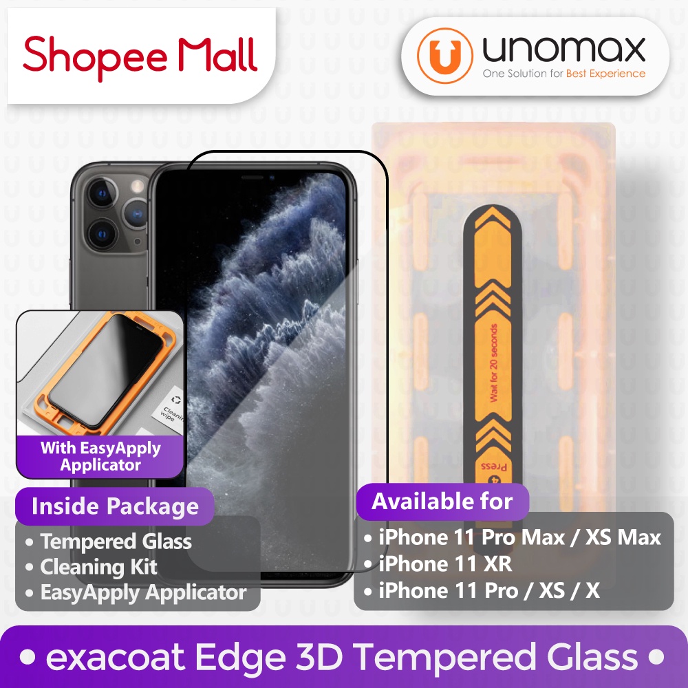 Jual Tempered Glass iPhone 11 / 11 Pro / 11 Pro Max / XR / XS / X / XS Max Exacoat Edge 3D with ...