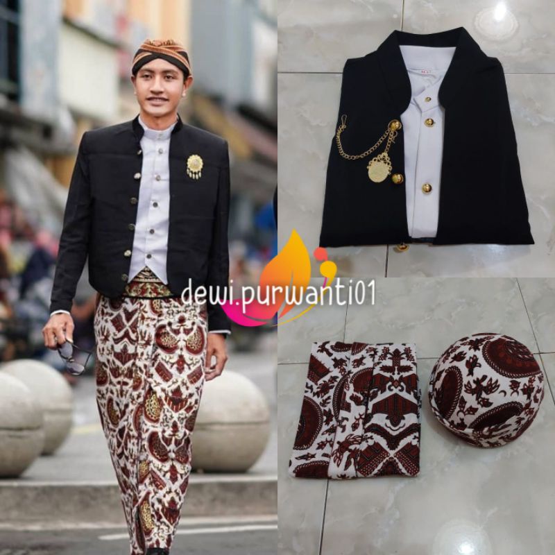 Jual [1Set Pakaian Pria ] Beskap Hewes + Jarik Instan + Blangkon Solo ...