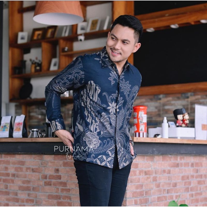 Jual BATIK BOLO DEWO Motif Peksi seling navy Hem Atasan Kemeja Baju ...