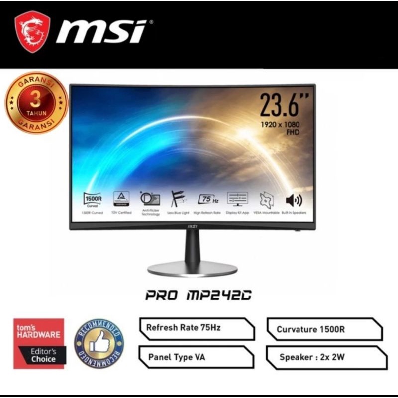 Jual MSI PRO MP242C 23.6 FHD 1920x1080 75Hz 1ms Curved Monitor | Shopee ...