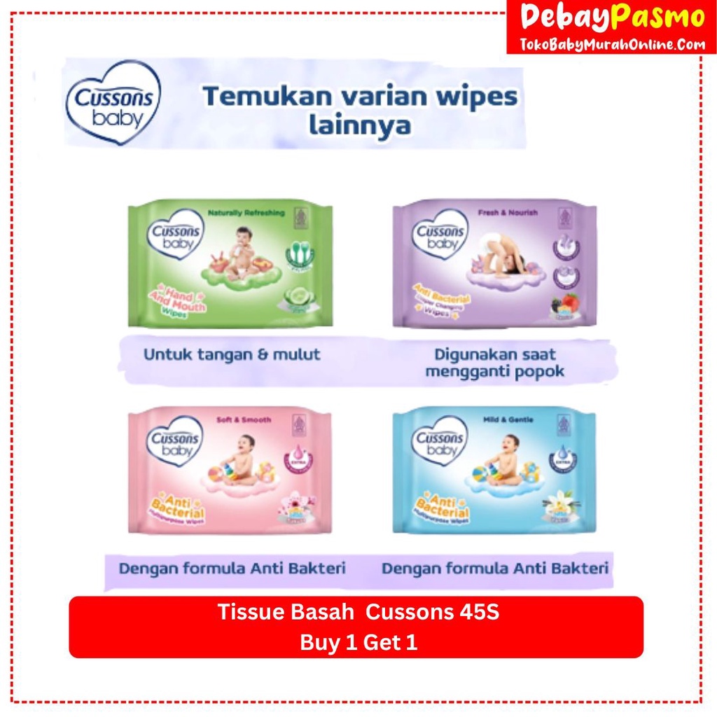 Jual Tissue Basah Cussons 45 Sheets Buy 1 Get 1 Baby Wipes ( 45+45 ...