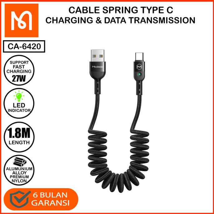 Jual Mcdodo Ca-6420 Cable Type C Led Indicator Coiled Spring Fast Charge 2A | Shopee Indonesia