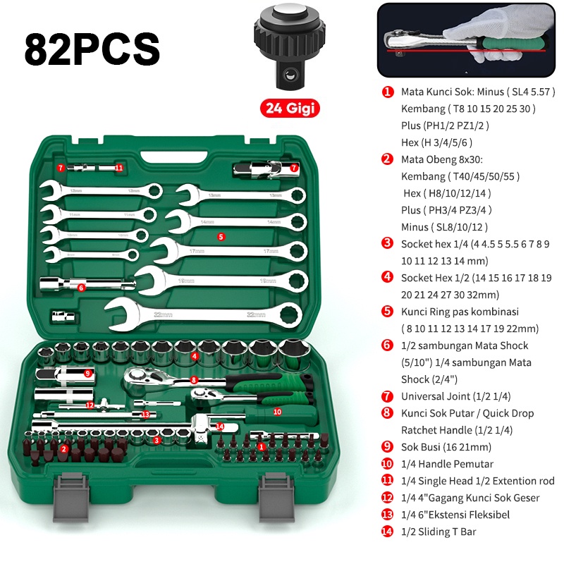 Jual Isku Kunci Shock Set Alat Kunci Pas 61 Potong Wrench Ring Wrench ...