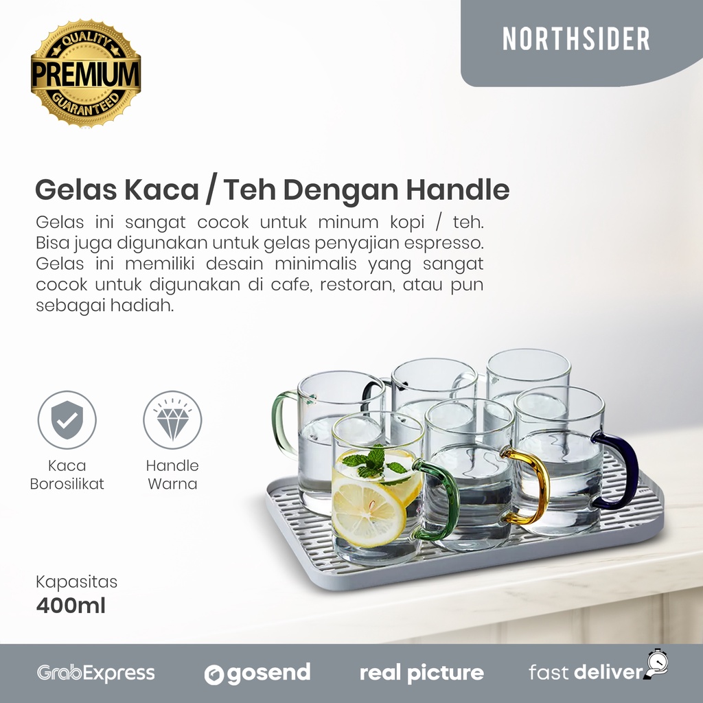 Jual Gelas kaca teh kopi minuman tea coffee glass handle 400ml | Shopee ...