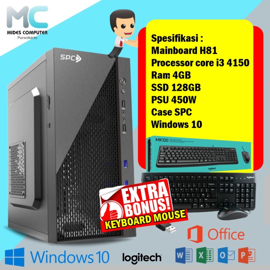 Jual PC Rakitan Murah Core i3 4150 windows 10 siap pakai cocok untuk kerja kantor office lengkap ...
