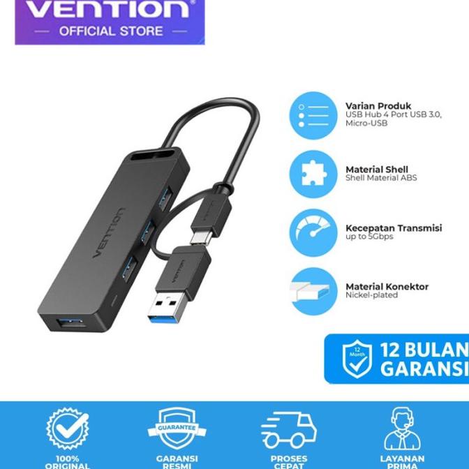 Jual Vention USB Hub 2 in 1 Type C & 3.0 with Power for Windows Mac ...