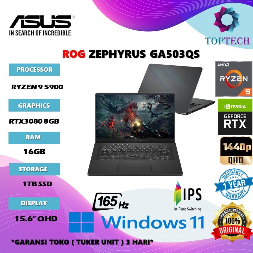 Jual LAPTOP GAMING ASUS ROG ZEPHYRUS GA503QS QHD 165HZ RTX3080 8GB ...