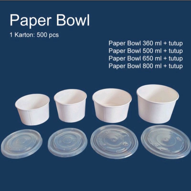 Jual (25 pcs) PAPER BOWL POLOS PUTIH + TUTUP 650ML / mangkuk kertas ...