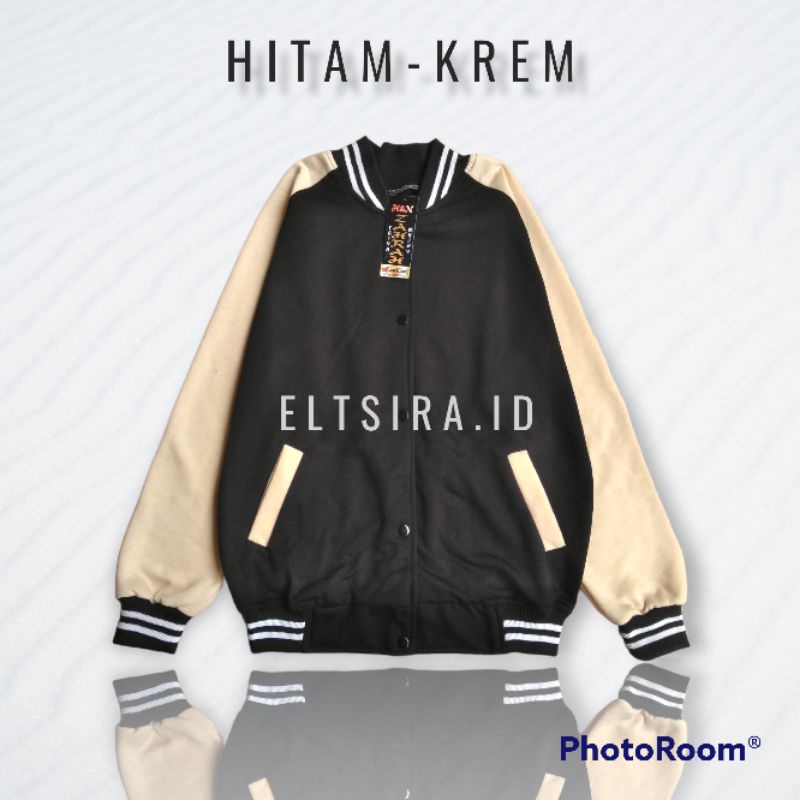 Jual Jaket Varsity / Baseball Wanita Pria POLOS || JAKET HITAM KREM ...