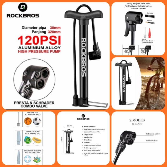 Jual Rockbros A320 Pompa Sepeda 120 psi Pentil Bicycle Pump Presta ...