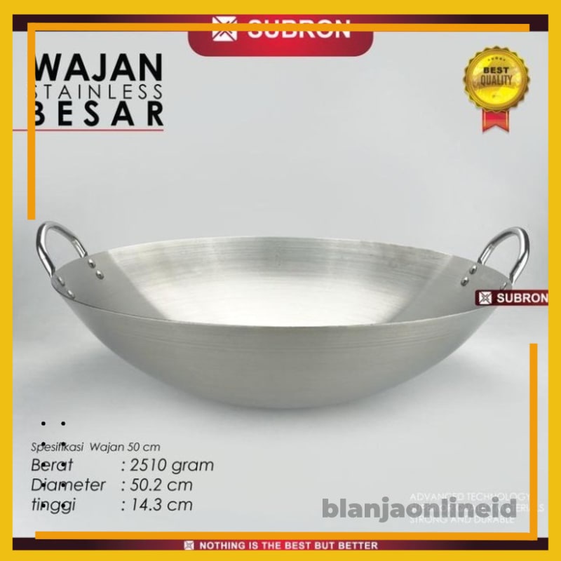 Jual Subron Wajan Besar Stainless 50 cm Kuali Wok Tebal Penggorengan ...