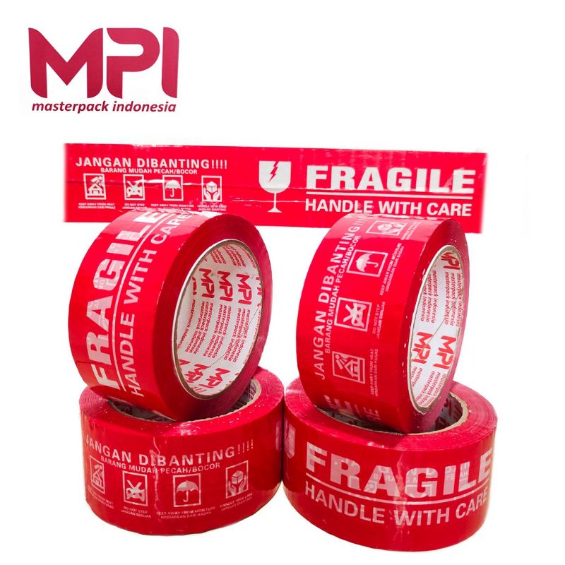 Jual Lakban Fragile Putih Merah 48mm x 100 yard Selotip Security Seal ...