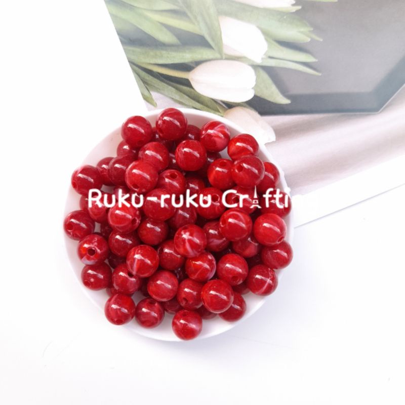 Jual (50 pcs) Mote Manik Bulat Motif Marmer 8mm Manik Corak Lilin Manik ...