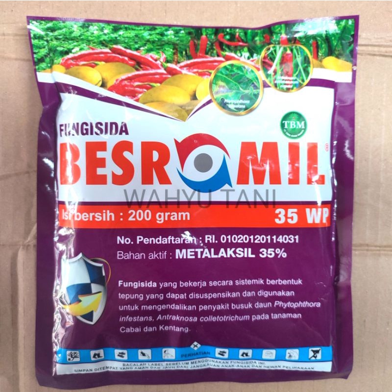 Jual BESROMIL 35 WP FUNGISIDA SISTEMIK BAHAN AKTIF METALAKSIL 200 GRAM ...
