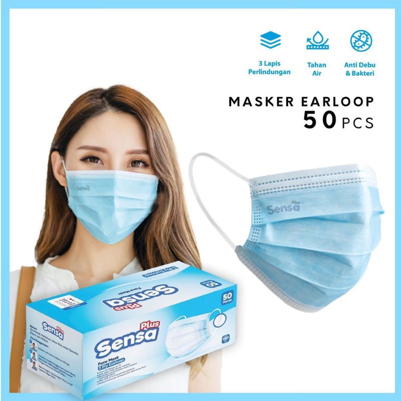 Jual Earlop biru SENSA , Masker Biru One care Super Embos 3 ply ...