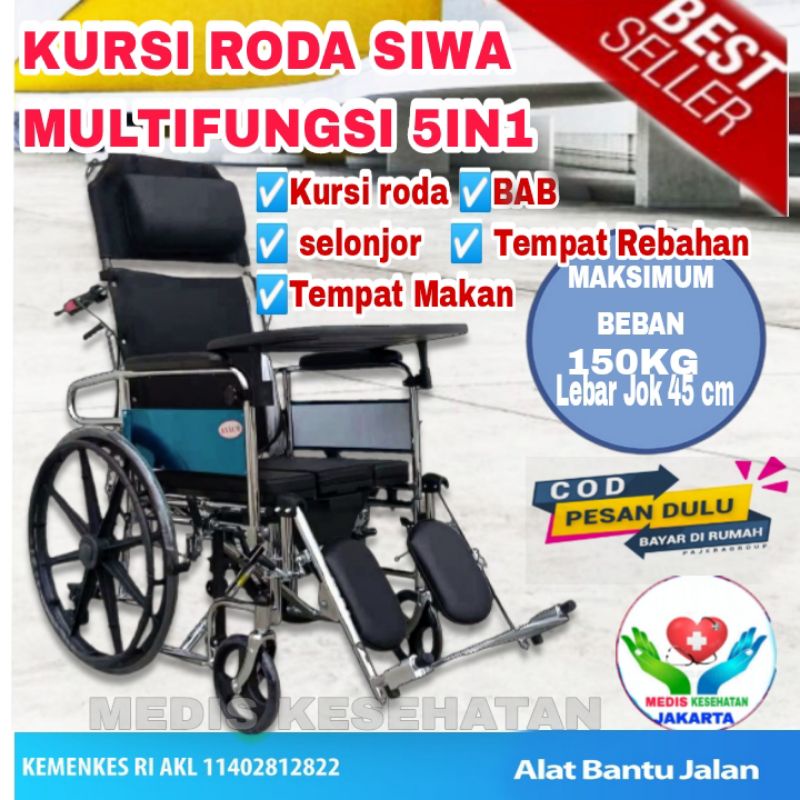 Jual Kursi roda multi fungsi 5in1 (rebahan + Selonjor + BAB + Meja ...