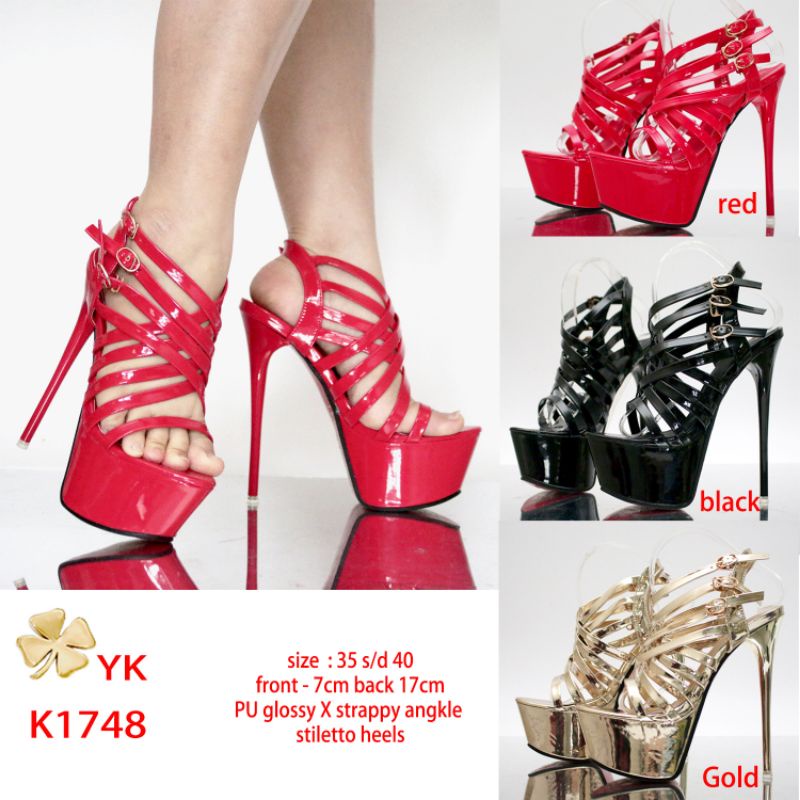 Jual YKshoes 1748 heels 17cm strappy stiletto heels gold black red ...