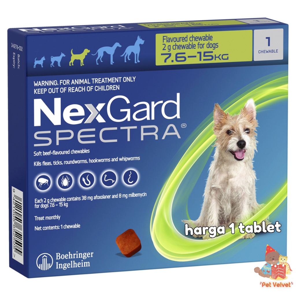 Jual NEXGARD SPECTRA Obat Kutu + Cacing Anjing Size M (7.51 - 15 kg ...