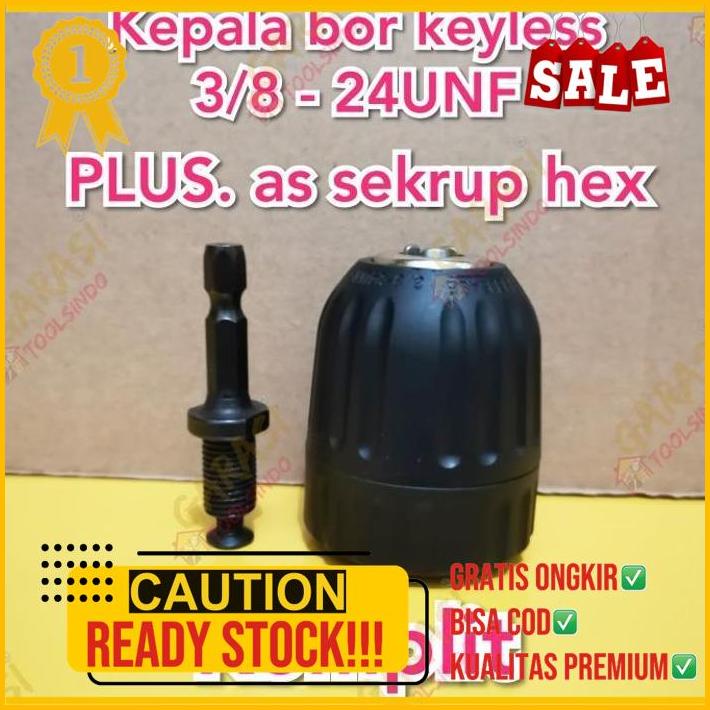 Jual Kepala Bor Keyless 10 Mm Plus As Hex Shank Adaptor Bor Sekrup 38 ...