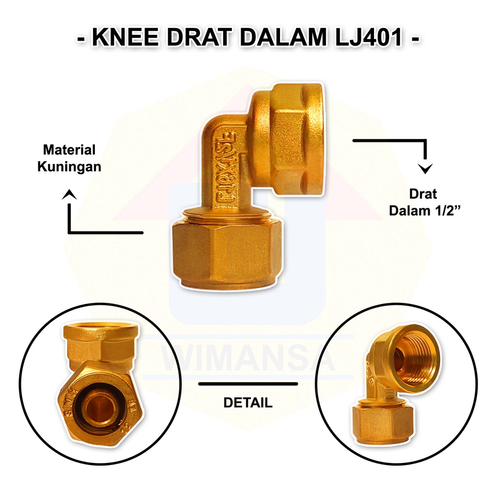 Jual KNEE DRAT DALAM KUNINGAN 1/2 INCH LJ401 - PENYAMBUNG PIPA | Shopee Indonesia