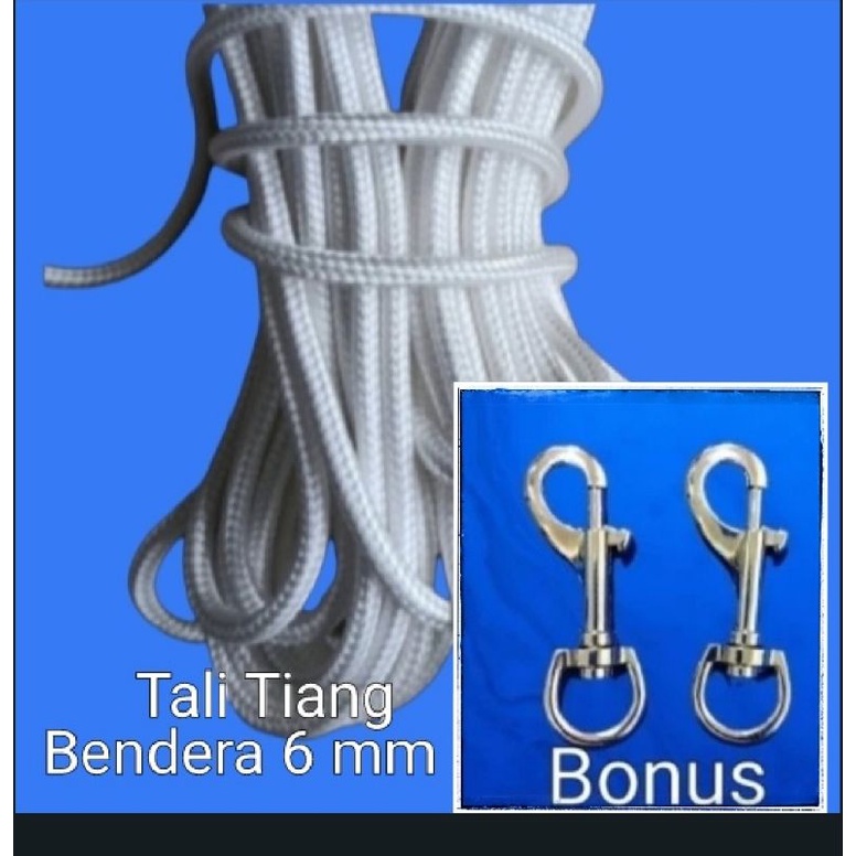 Jual Tali tiang bendera Premium Padat 6 mm 20 mtr bonus 2 cantelan ...