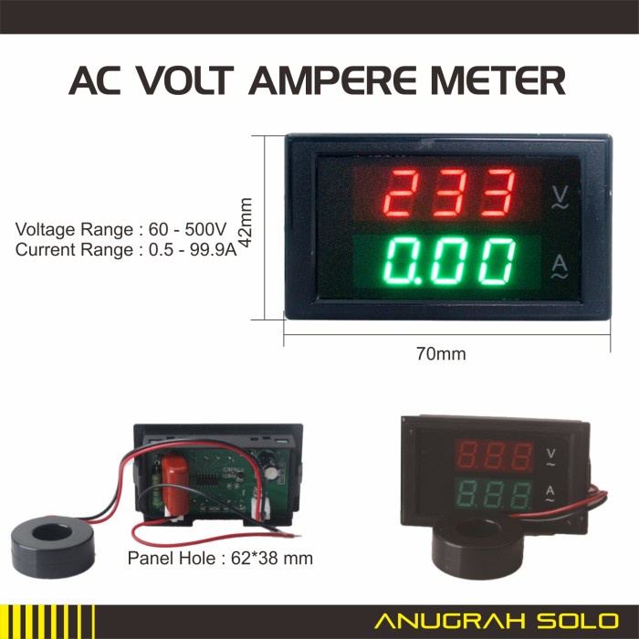 Jual AC Ampere Meter AC Voltmeter Combo Volt Ampere Meter 500V 100A ...