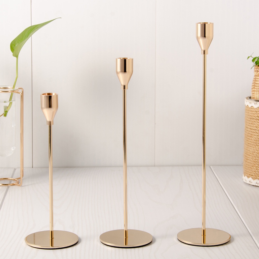 Jual Set 3 Dekorasi Emas Logam Candlestick Pemegang Meja Dekorasi ...