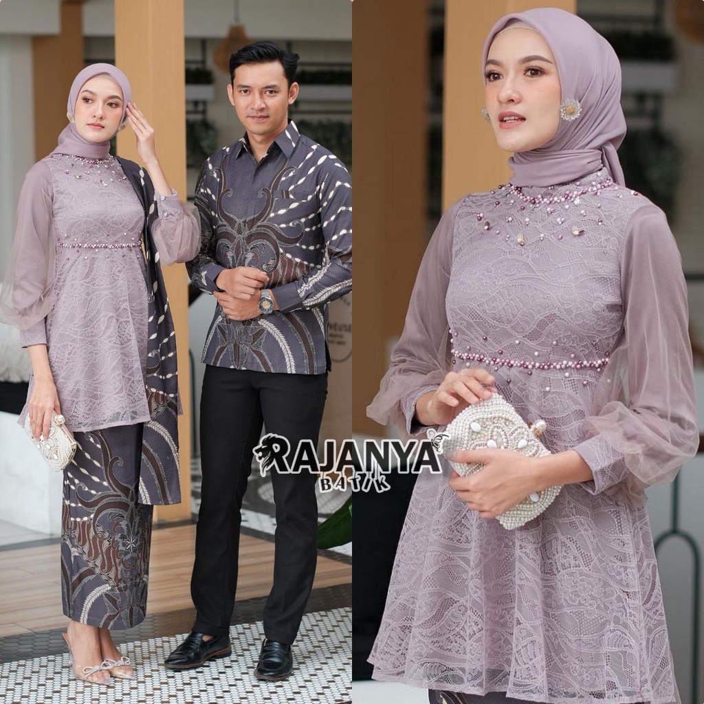 Jual Set Couple Kebaya Modern Nadine Warna Mauve Wisuda Kondangan Lamaran Brukat Lamaran ...