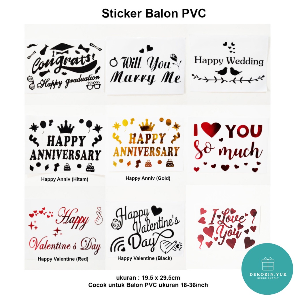 Jual STICKER BALON PVC ECER UNTUK BALON 10INCH, 18INCH, HINGGA 36INCH ...