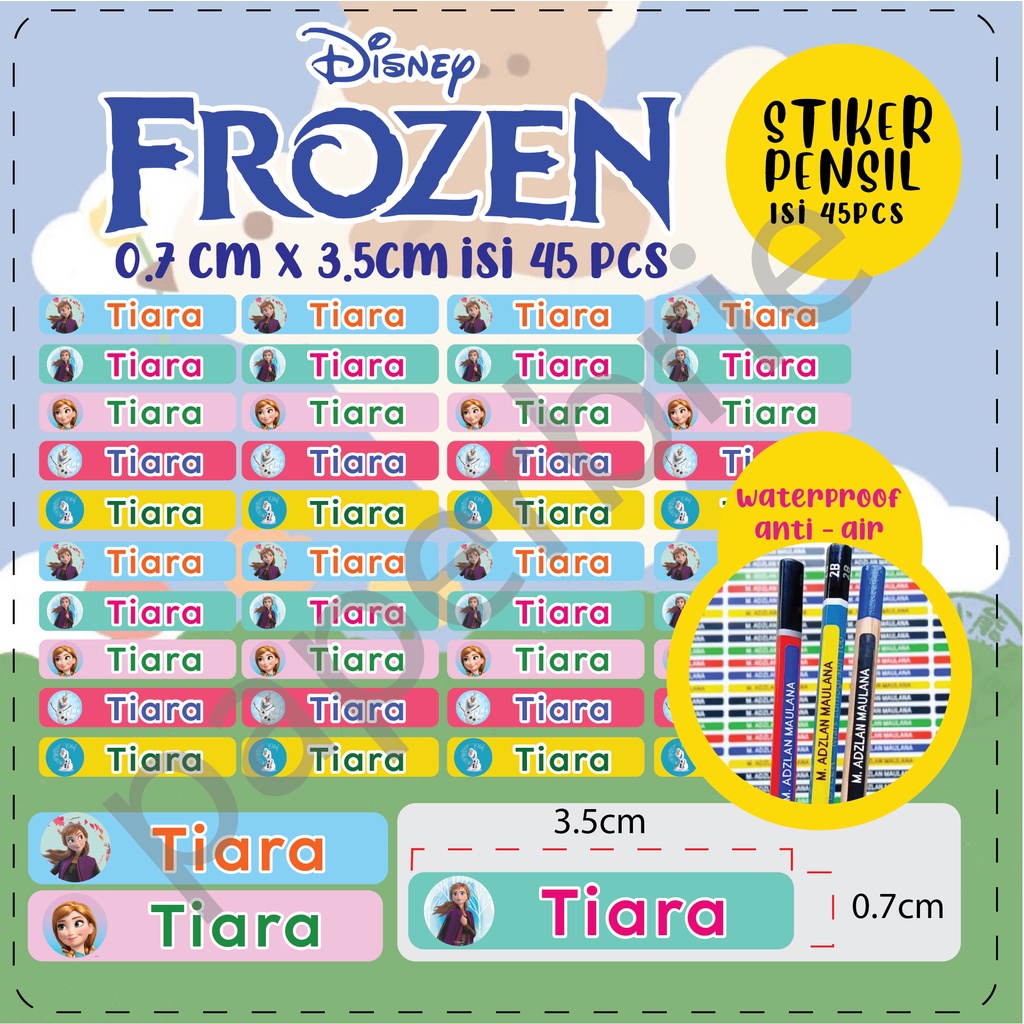 Jual Sticker Label Nama Anak - Pen, Pensil, Crayon Motif Frozen, Lucu ...