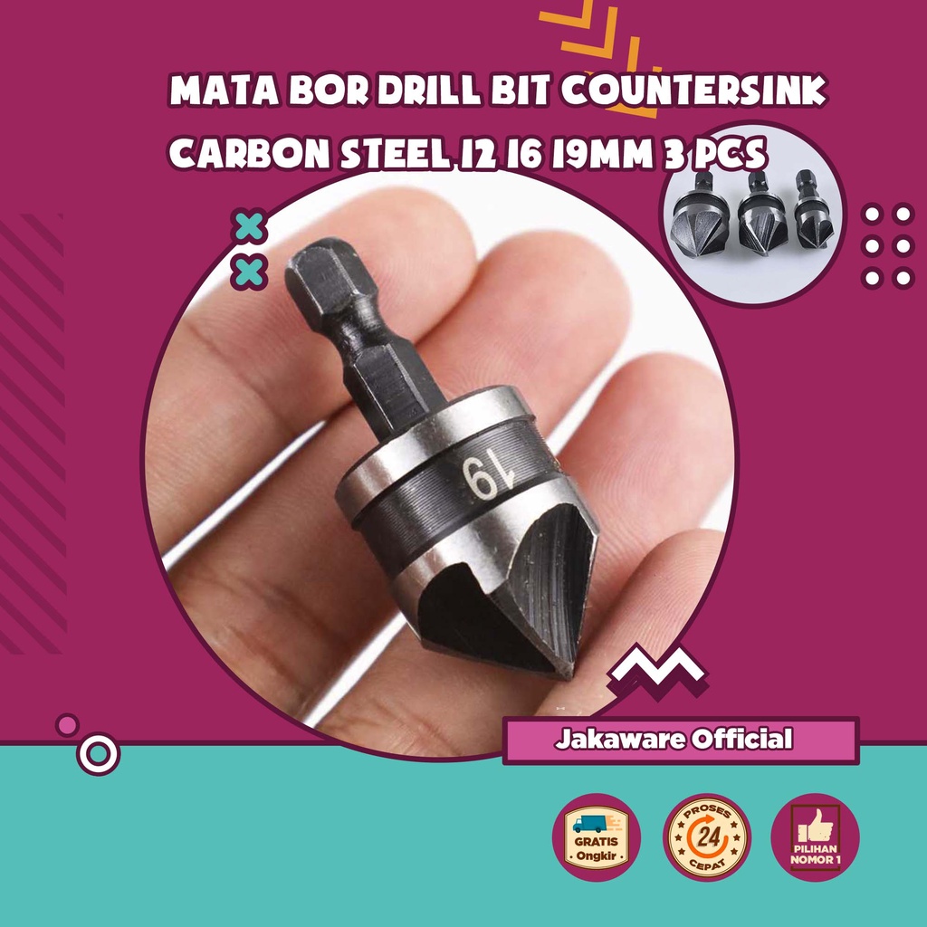 Jual MATA BOR DRILL BIT COUNTERSINK CARBON STEEL 12 16 19MM KAYU ALAT ...