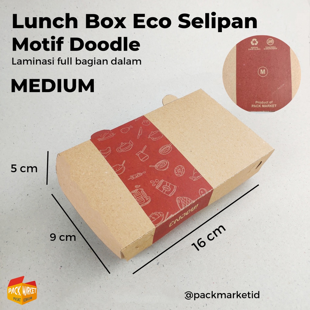 Jual Paper Lunch Box Eco MEDIUM Motif Doodle Merah / 1 pak isi 20pc ...