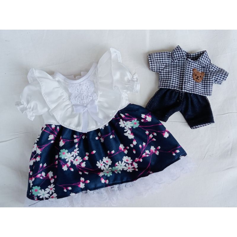 Jual baju boneka kemeja dan dress motif bunga dongker | Shopee Indonesia